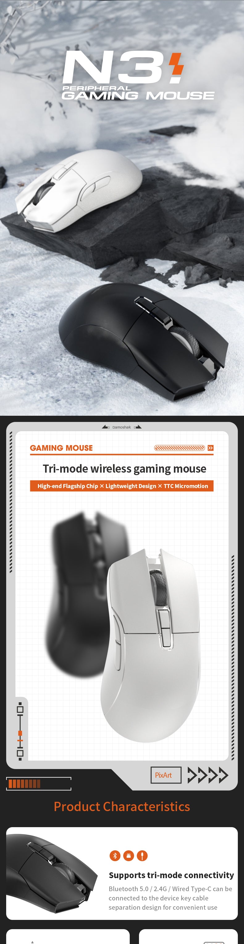 Darmoshark N3 Horn Shark Trio-mode Light-weight Gaming Mouse