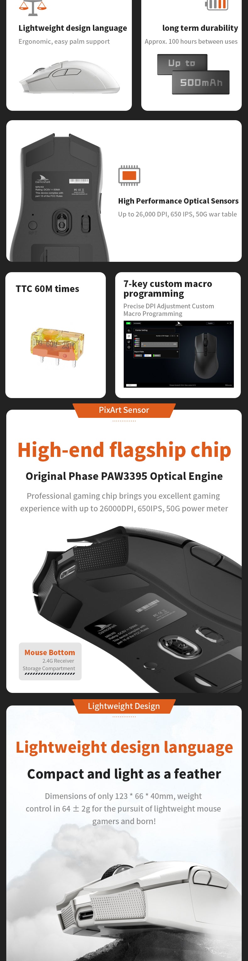 Darmoshark N3 Horn Shark Trio-mode Light-weight Gaming Mouse